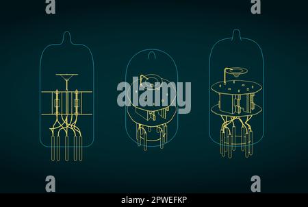 Stylized vector illustration of blueprint of vacuum tube Stock Vector ...