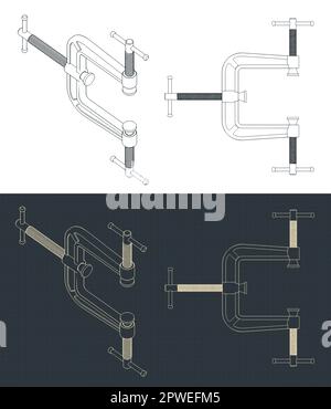 Stylized vector illustration of blueprints of wood gripper Stock Vector ...