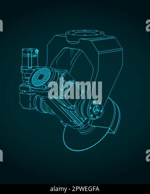 Stylized vector illustration of blueprints of CNC Saw Head Stock Vector Image & Art - Alamy