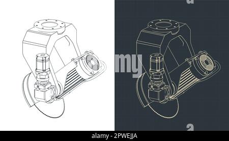 Stylized vector illustration of blueprints of CNC Saw Head Stock Vector Image & Art - Alamy