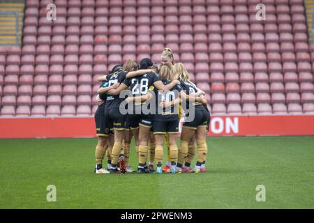 Southampton, UK. 30th Apr, 2023. Megan Collett (23 Southampton) warming ...