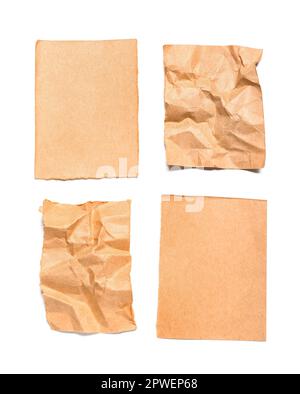 Smooth and creases pieces of paper sheets isolated on white background ...