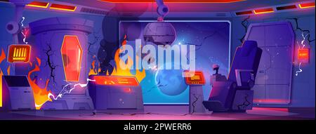 Spaceship laboratory interior room with cryogen capsule cartoon ui ...