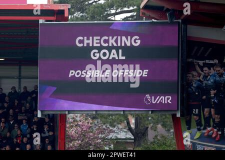 The big screen showing a VAR check for a possible penalty to Rangers ...
