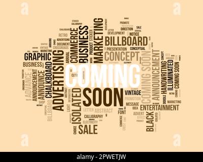 Word cloud background concept for coming soon. Business announcement ...