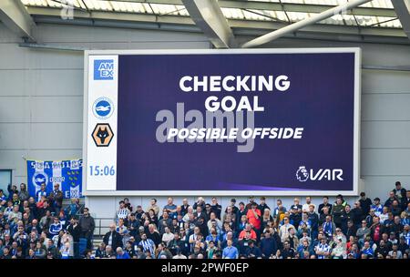 VAR checking for a possible offside during the Premier League match ...