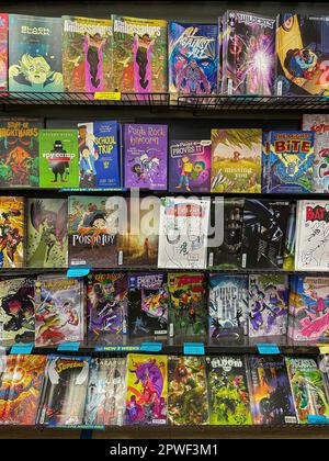 Variety of comic book titles available for sale at Midtown Comics store ...