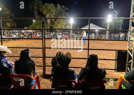Itaja, Goias, Brazil - 04 23 2023: Bull riding event in a rodeo arena ...