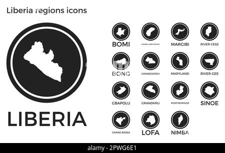 Liberia icon. Round logo with country map and title. Stylish Liberia ...