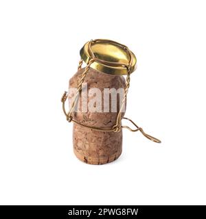 Cork of sparkling wine with muselet cap and shiny silver confetti on ...