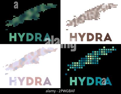 Hydra map. Map of Hydra in dotted style. Borders of the island filled ...