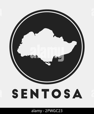 Sentosa Badge. Round logo of island with triangular mesh map and radial ...
