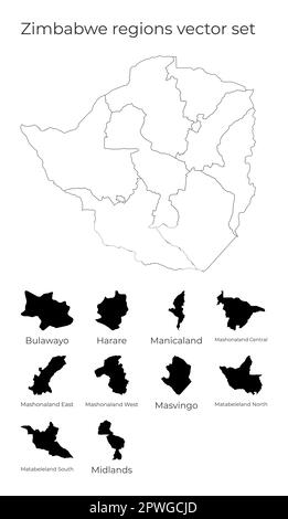 Zimbabwe country silhouette. Set of 3 high detailed maps. Solid black ...