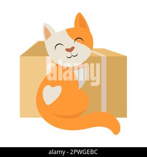 Cat with box, preposition inside, cartoon illustration. Visual ...