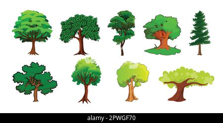 various detailed colorful cartoon trees set collection vector image ...