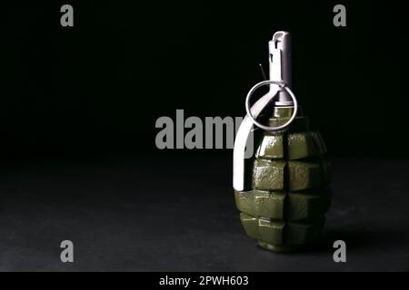 Hand grenade on black background, top view. Space for text Stock Photo ...