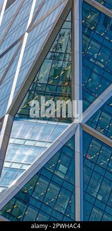 Detail, Hearst Building. The triangular-faceted diagrid tower of 2006 ...