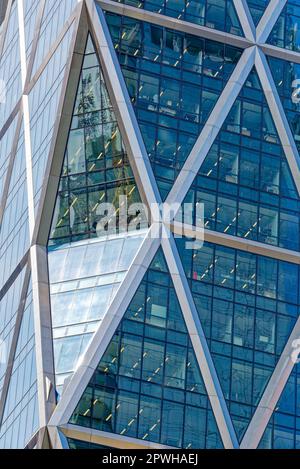 Detail, Hearst Building. The triangular-faceted diagrid tower of 2006 ...