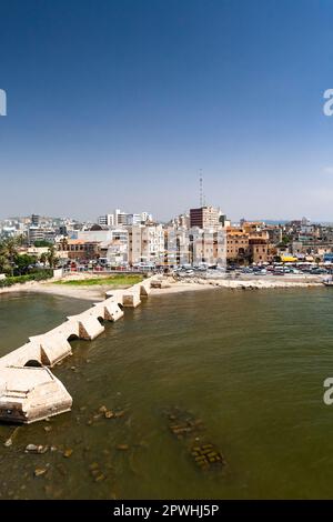 Port and city view, from Sidon sea castle, mediterranean sea, Sidon ...