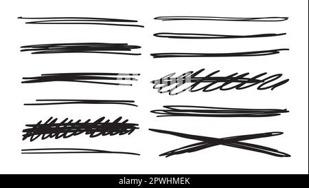 Pen strike line. Strikethrough marker scribble. Pencil and brush stroke ...