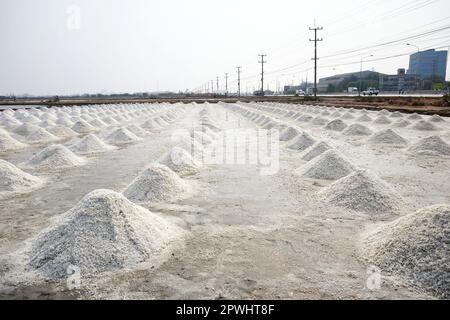 Heap of salt at salt pan in Thailand Stock Photo - Alamy