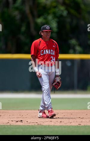 Team Canada 18u third baseman Myles Naylor (34) during an extended ...