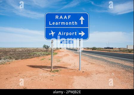 A general view of a Learmonth Airport sign near Exmouth, Western ...