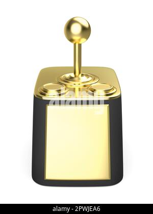 Gold computer joystick trophy on white background, front view Stock ...