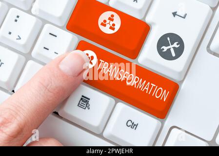 Text sign showing Transformation. Conceptual photo A marked change in ...