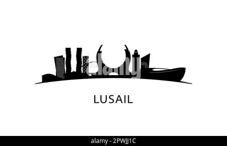 Lusail city skyline. Black cityscape isolated on white background ...