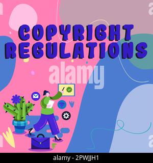 Hand writing sign Copyright Regulations. Concept meaning body of law ...