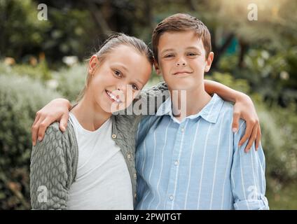 My big brother is my hero. two young siblings bonding while outside ...