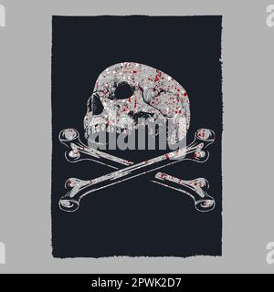 Skull and bone vector with gritty texture and blood stain artwork ...
