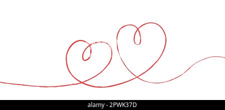 Red thin lines two love hearts on white background - Vector ...