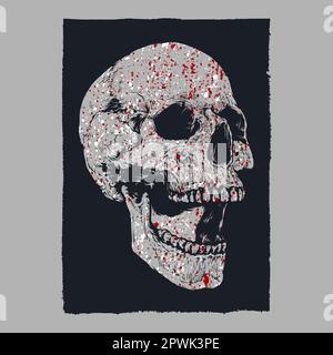 Bloody skull and bone poster design with gritty texture. Editable ...