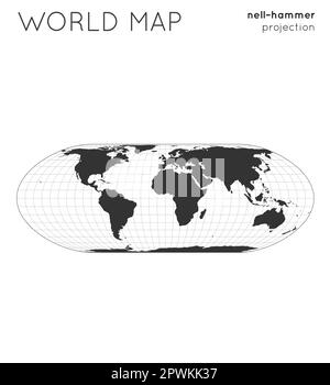 Map of the World. Nell-Hammer projection. Globe with latitude and ...