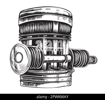 Piston. Hand drawing vintage engraving style vector illustration Stock ...