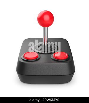 Front view of retro joystick with two red buttons Stock Photo - Alamy