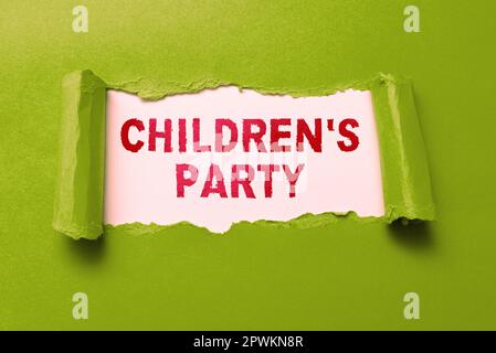 Hand writing sign Children's Party. Business approach social gathering ...