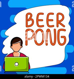 Hand writing sign Beer Pong. Conceptual photo a game with a set of beer ...