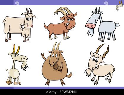 Cartoon illustration of happy goats farm animals comic characters set ...