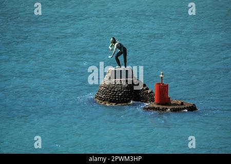 A statue of Tangaroa, the Maori god of the sea, in Tauranga Harbour, New Zealand. In the ...