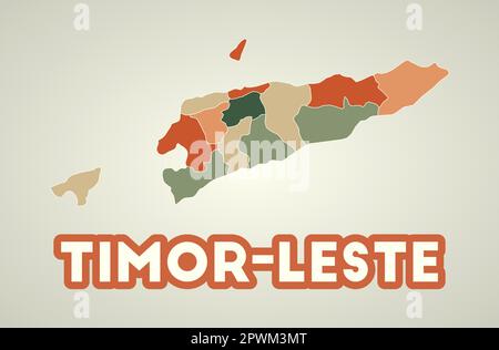 Timor-Leste map. Country poster with regions. Shape of Timor-Leste with ...