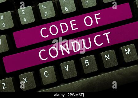 Sign displaying Code Of Conduct, Internet Concept Ethics rules moral ...