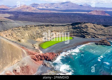 Green lake aerial view Charco de Los Clicos Verde near El Golfo on ...