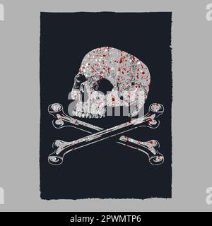 Skull and bone vector with gritty texture and blood stain artwork ...