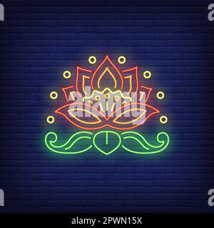 Beautiful flower emblem neon sign. Floral decor, logo design. Night ...
