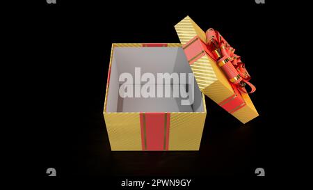 decorated opened present box with golden stars for black friday give ...