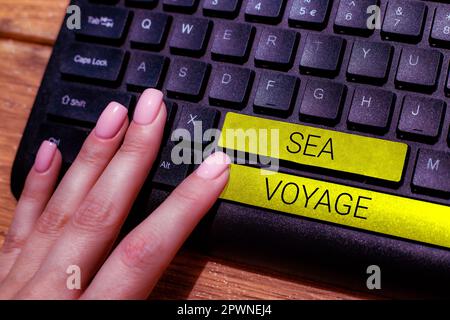 Handwriting text Sea Cruise. Word Written on a voyage on a ship or boat ...
