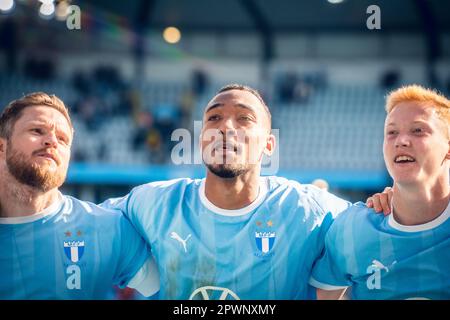 Malmoe, Sweden. 30th Apr, 2023. Football fans of Malmo FF seen on the ...